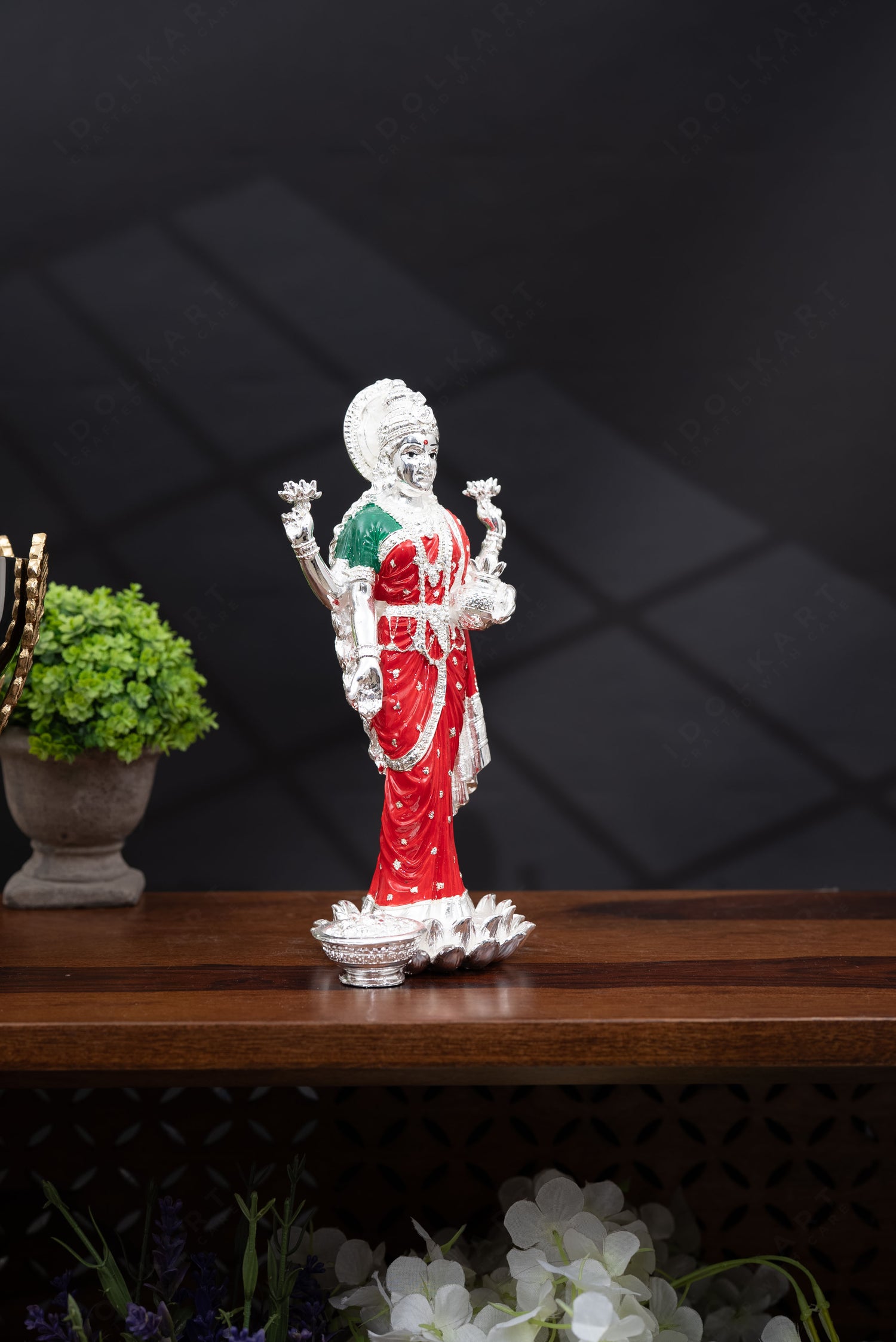 Silver Coated Antique Dhanalaxmi Idol For Diwali, Office & Home
