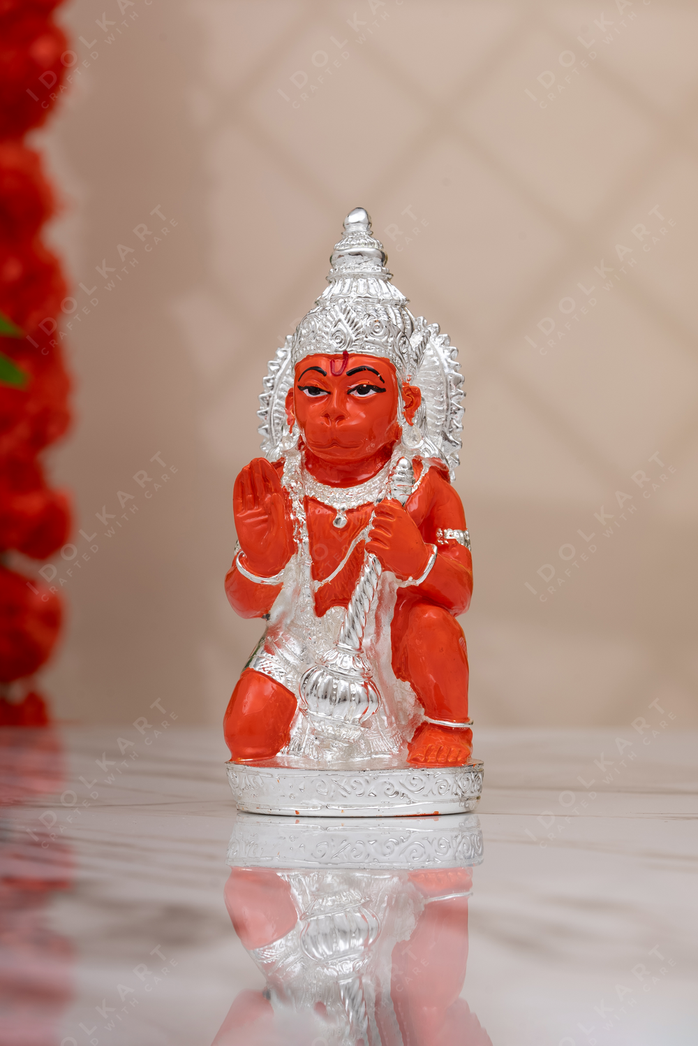 5 Inch Silver Coated Hanuman Idol For Home & Office Decor