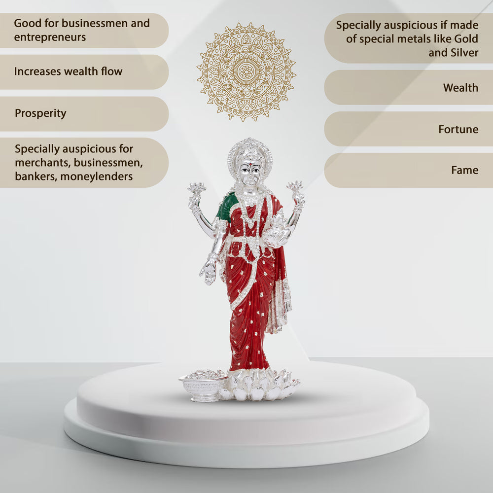 Silver Coated Antique Dhanalaxmi Idol For Diwali, Office & Home