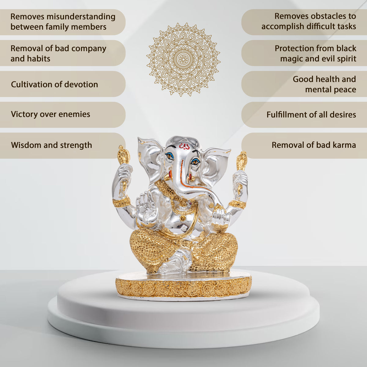 Pure Gold & Silver Coated Buddhividhata Ganesha idol - Idolkart