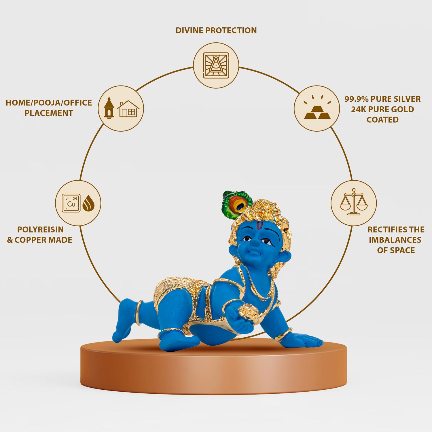 Gold Coated Baby Krishna Idol Blue For Home & Office Decor