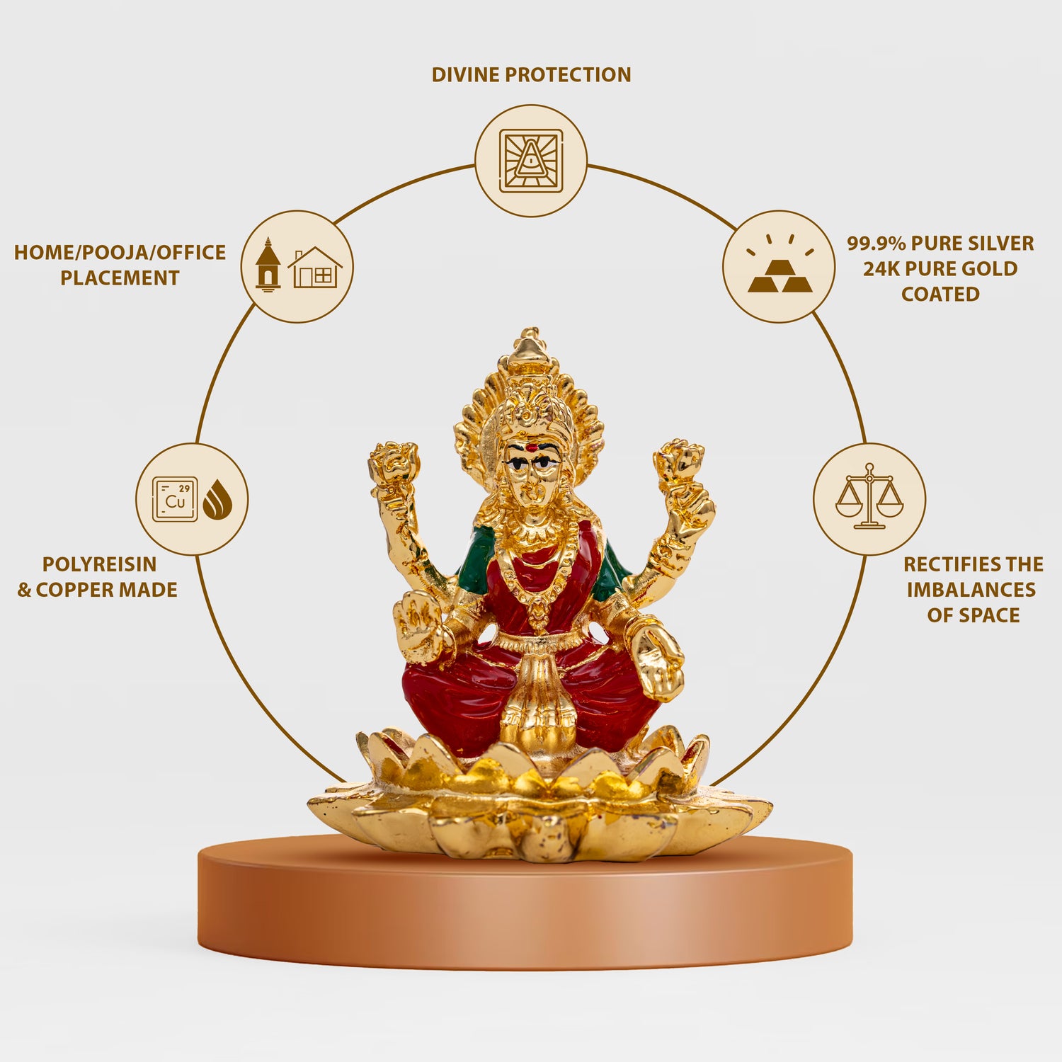 3 inch Gold Coated Lakshmi on Lotus Idol For Home & Offices