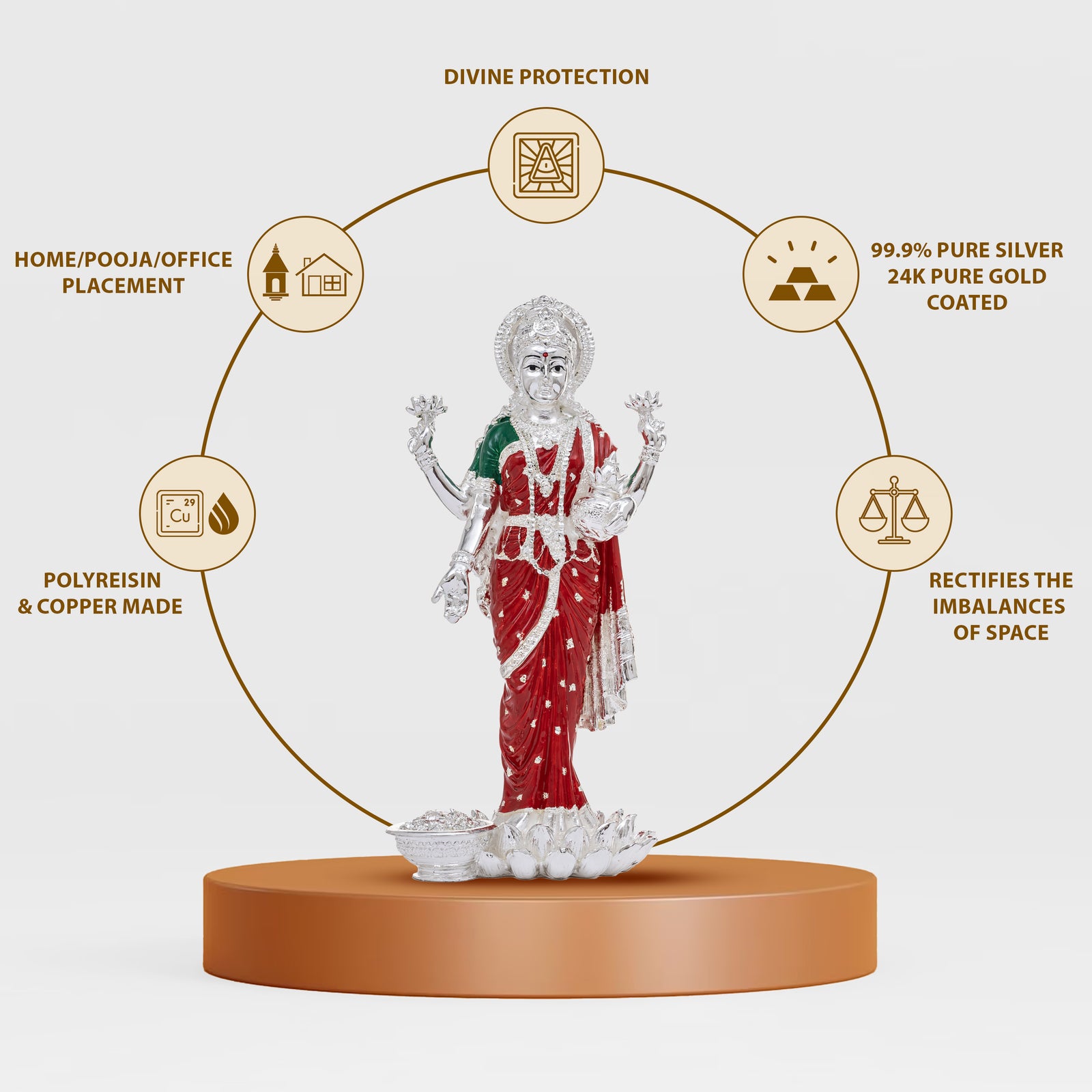 Silver Coated Antique Dhanalaxmi Idol For Diwali, Office & Home