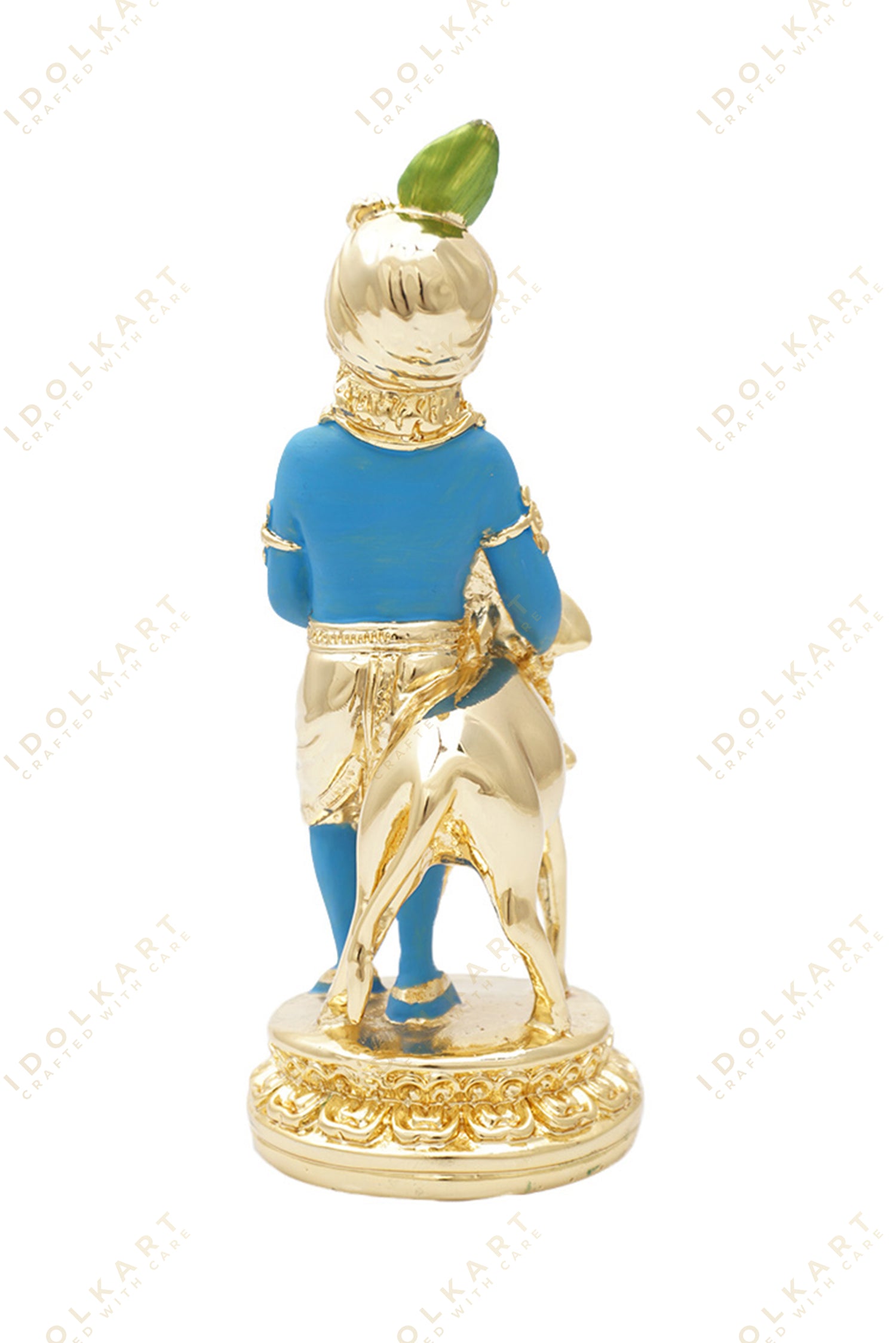 Gold Coated Krishna with Cow Idol For Office & Home Decor