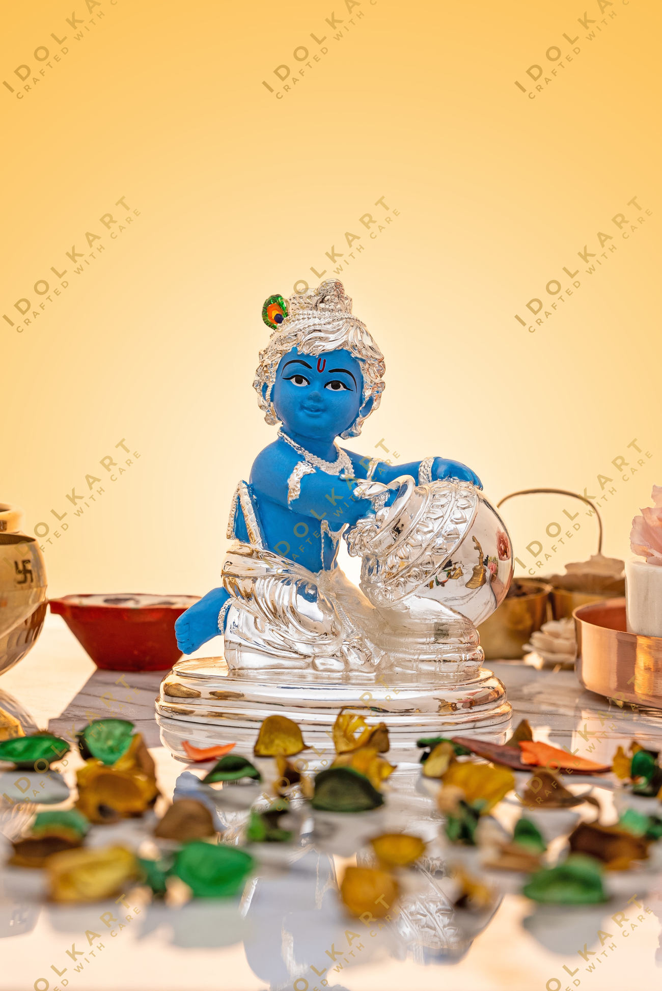 Original Silver Coated Blue Krishna Idol For Home & Offices