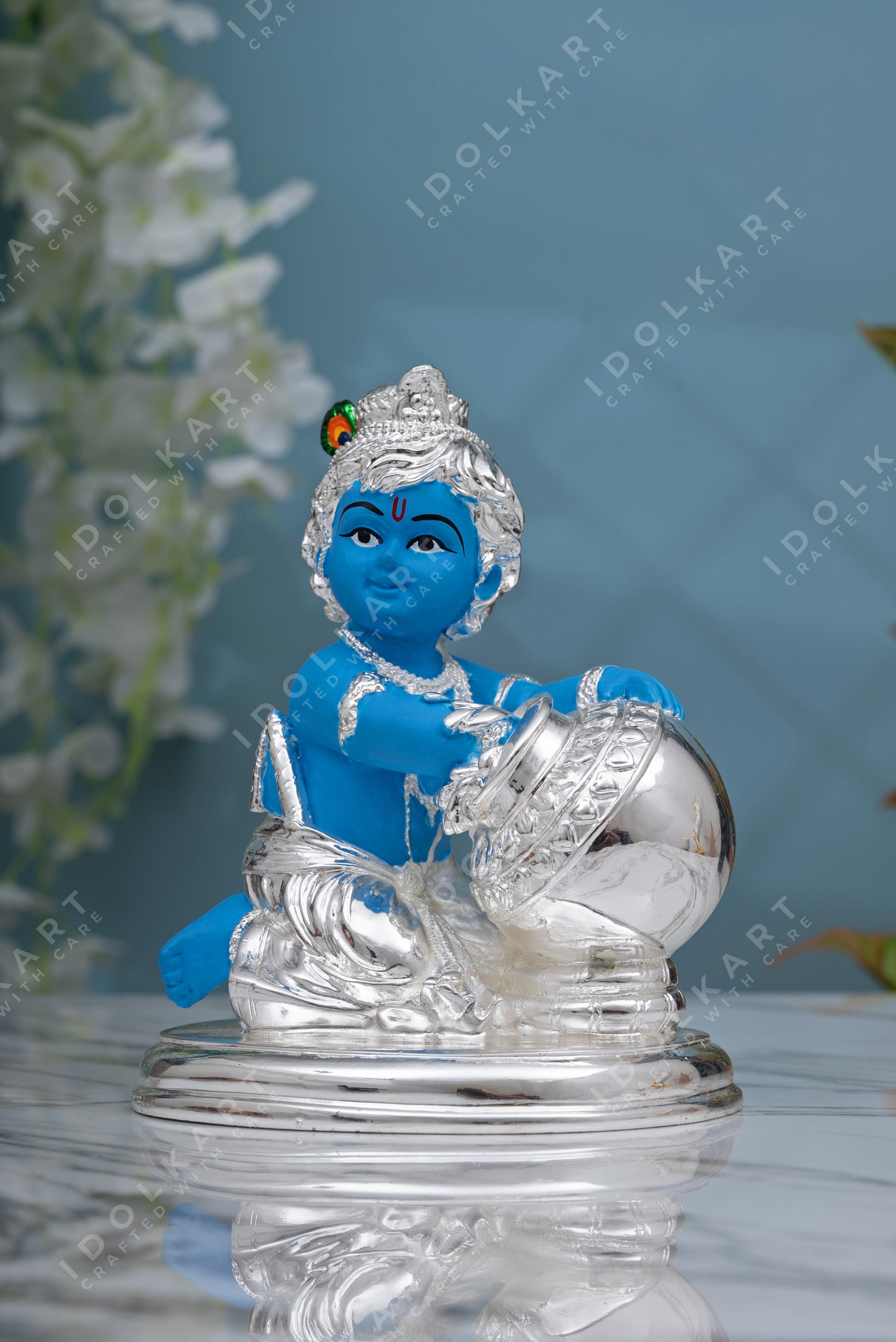 Original Silver Coated Blue Krishna Idol For Home & Offices