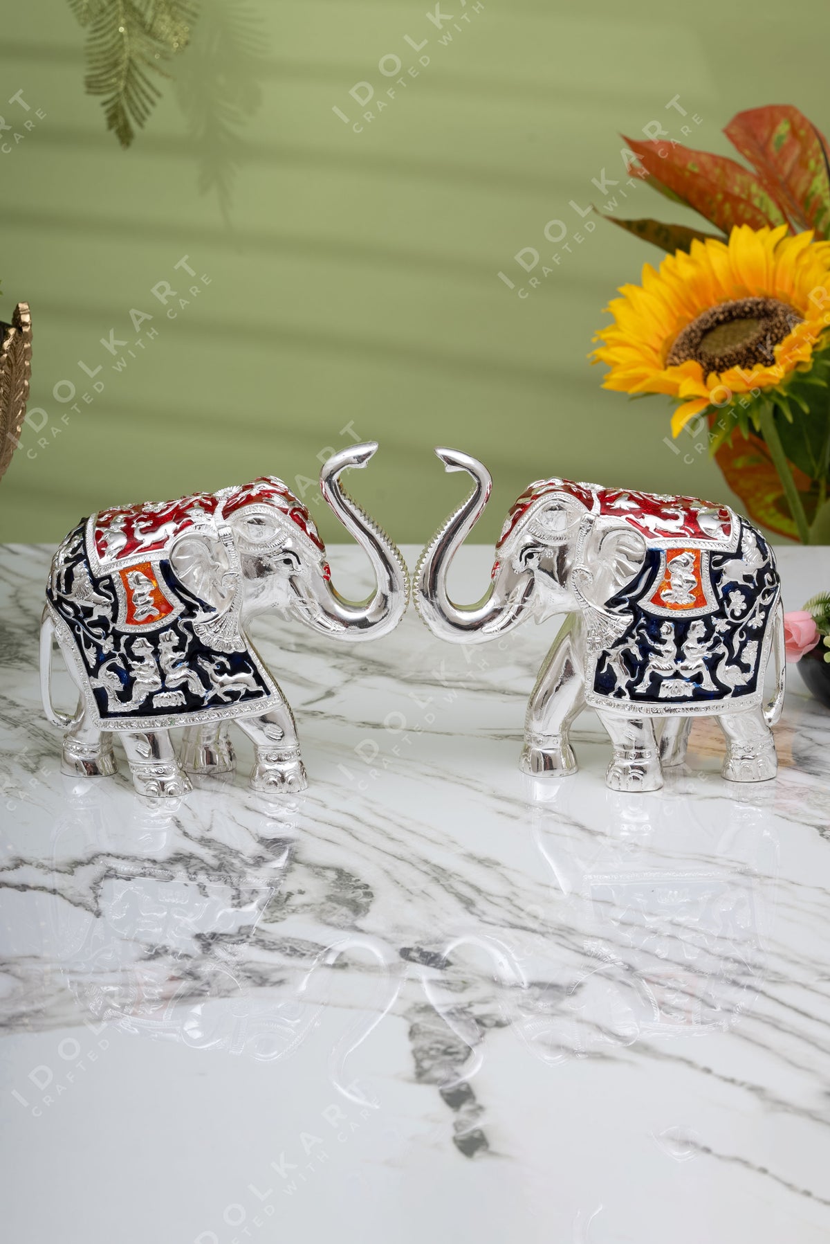 Pure Silver Elephant Idols with Trunk Up for Vastu | Elephant Showpiece ...