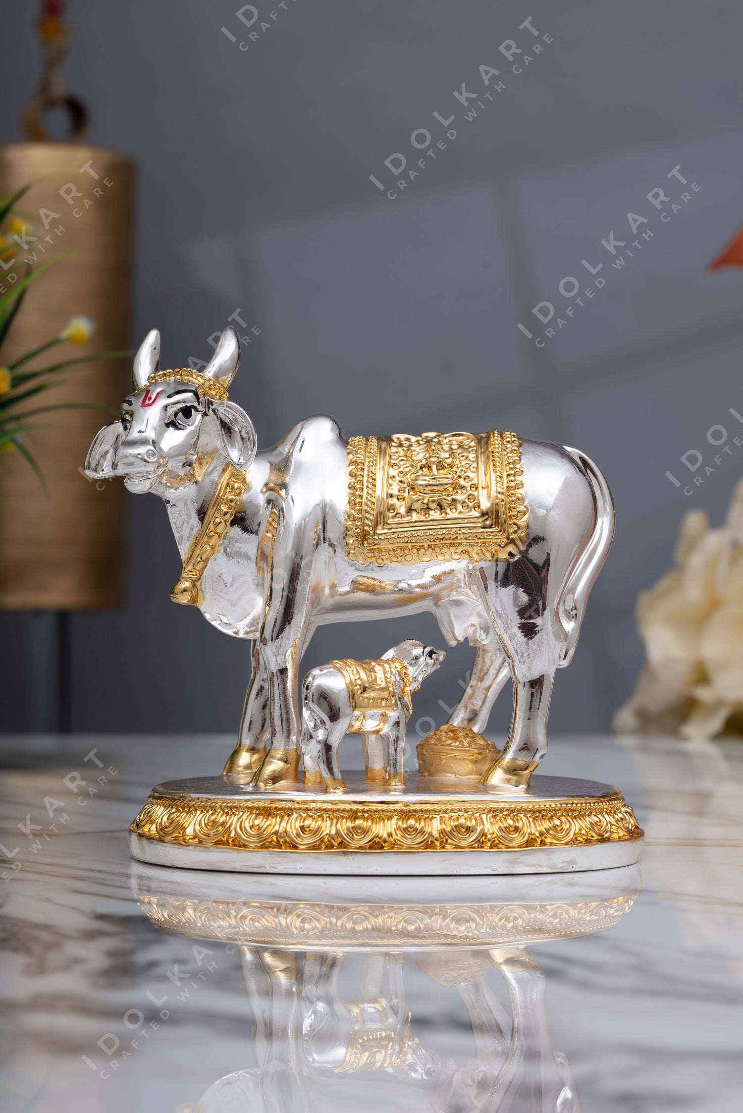 Gold & Silver Coated Kamadhenu Idol