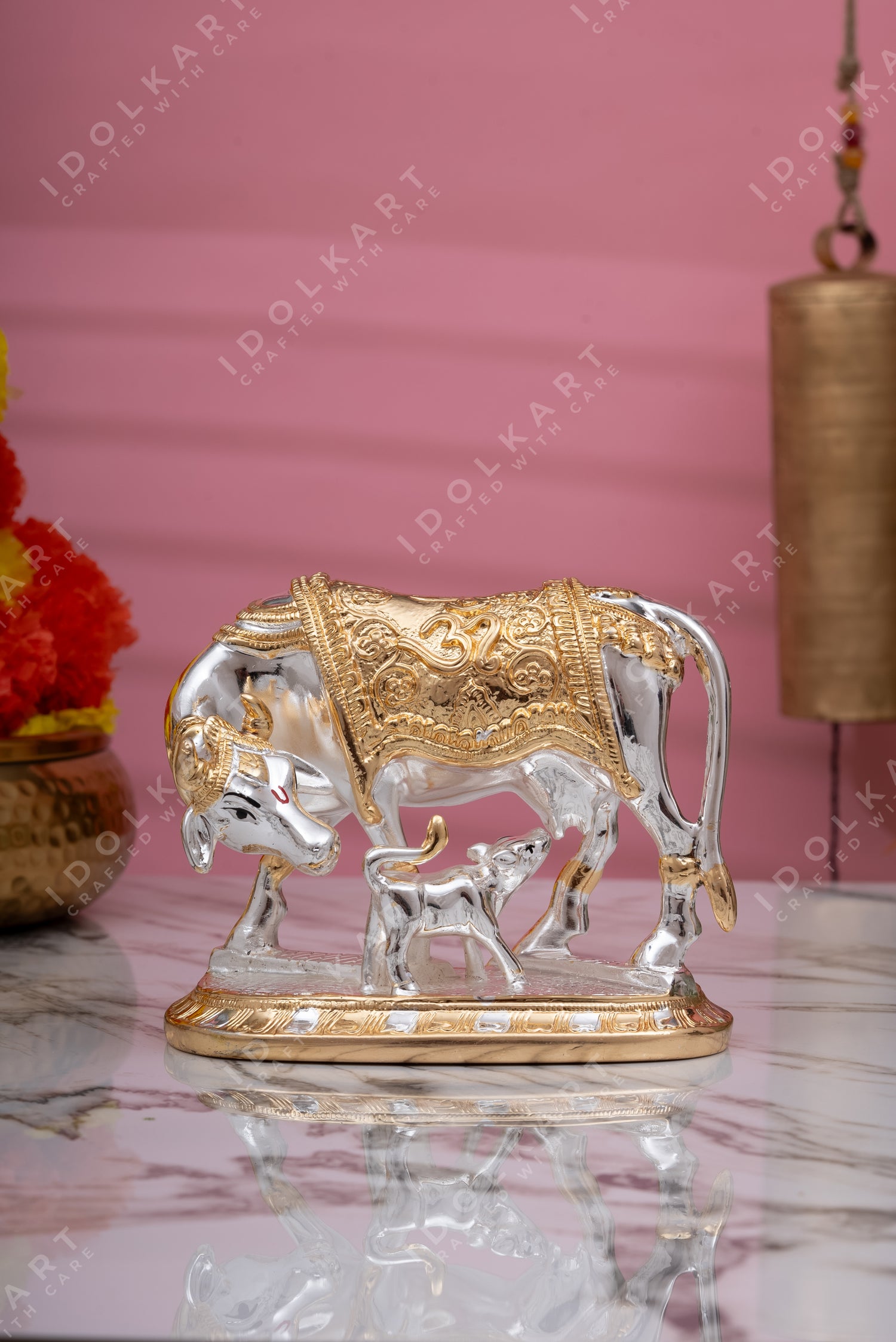 Kamdhenu Cow with Calf Idol- Auspicious Cow Goddess Statue