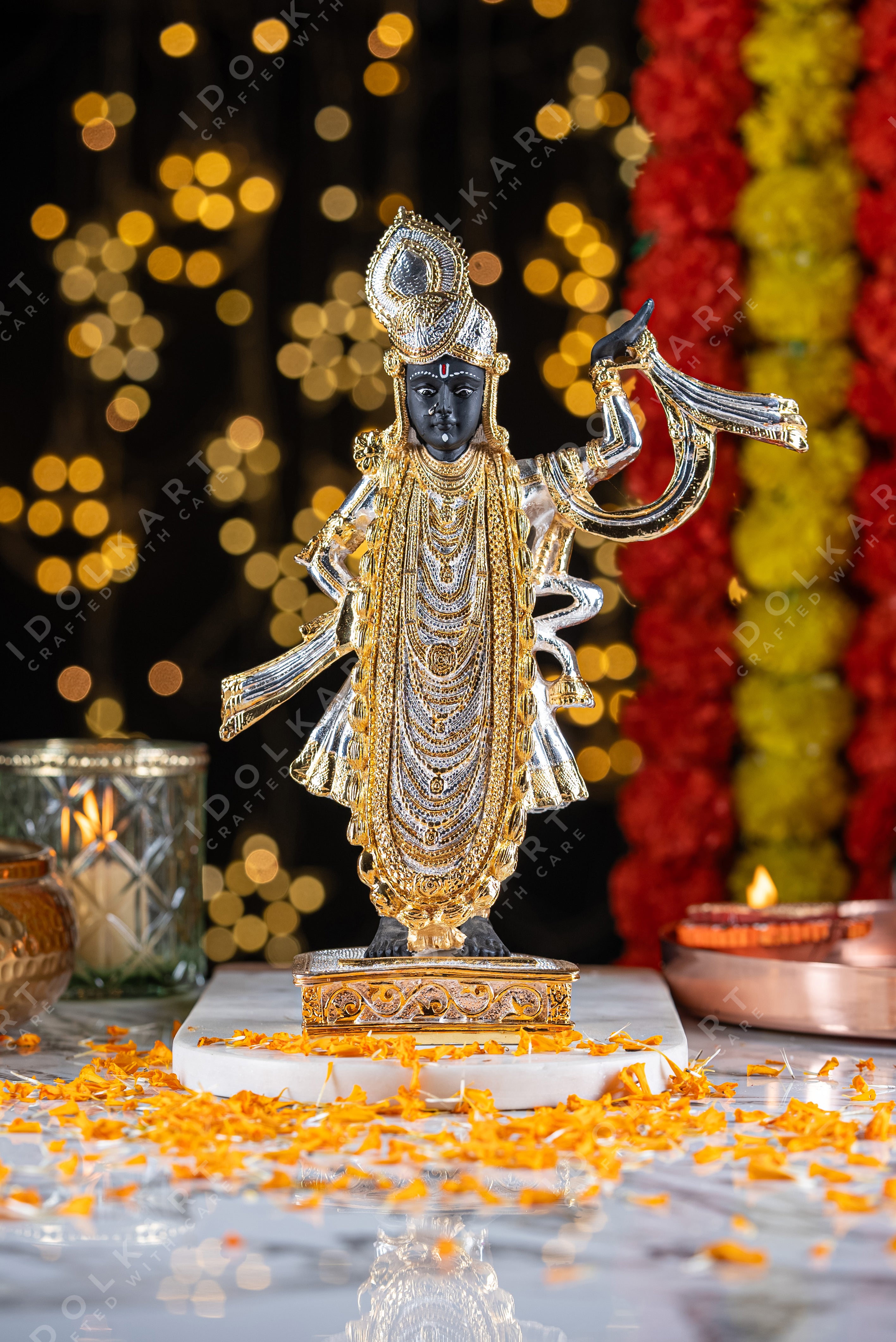24 Carat Gold and 999 Silver coated Shreenathji idol (H: 10 inch) by ...