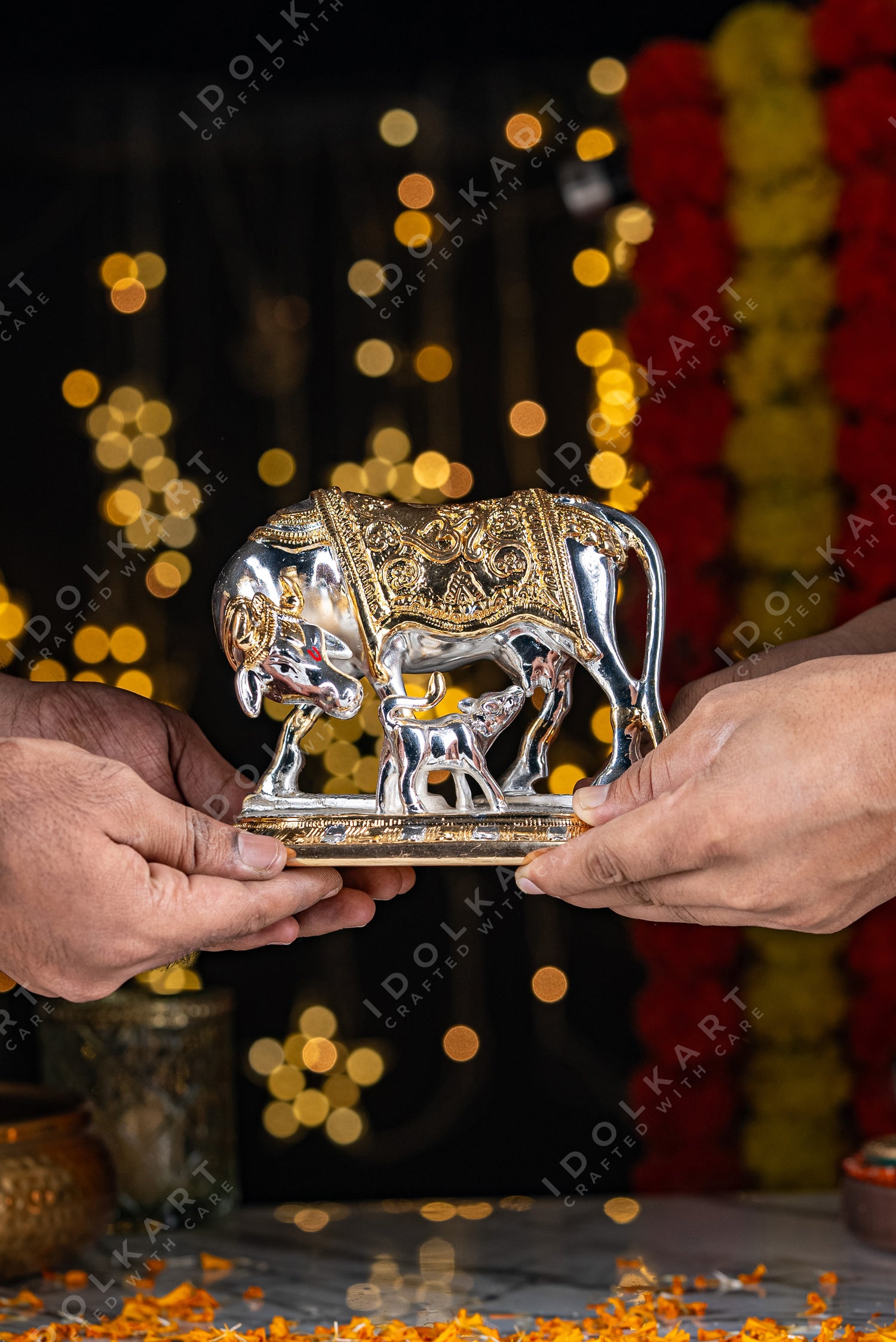 Kamdhenu Cow with Calf Idol- Auspicious Cow Goddess Statue